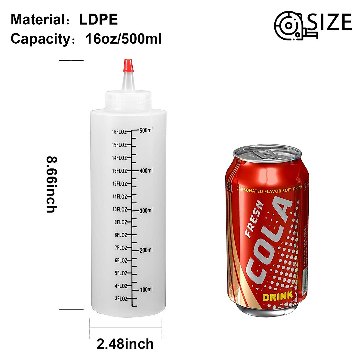 Squeeze Bottles, 8 Pack of 16 oz Condiment Squeeze Bottles, Plastic Squeeze Squirt Bottle with Red Cap - for Ketchup, Sauces, Icing, Cookie Decorating, Crafts, Liquids