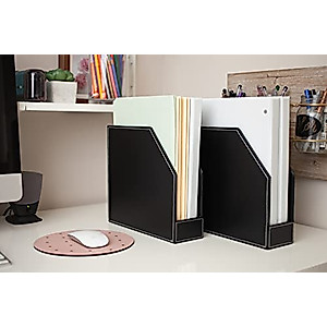 MobileVision Executive PU Leather Vertical File Folder Holder & Office Product Organizer, Store Files, Magazines, Notepads, Books and more, 2 Pack Combo Set