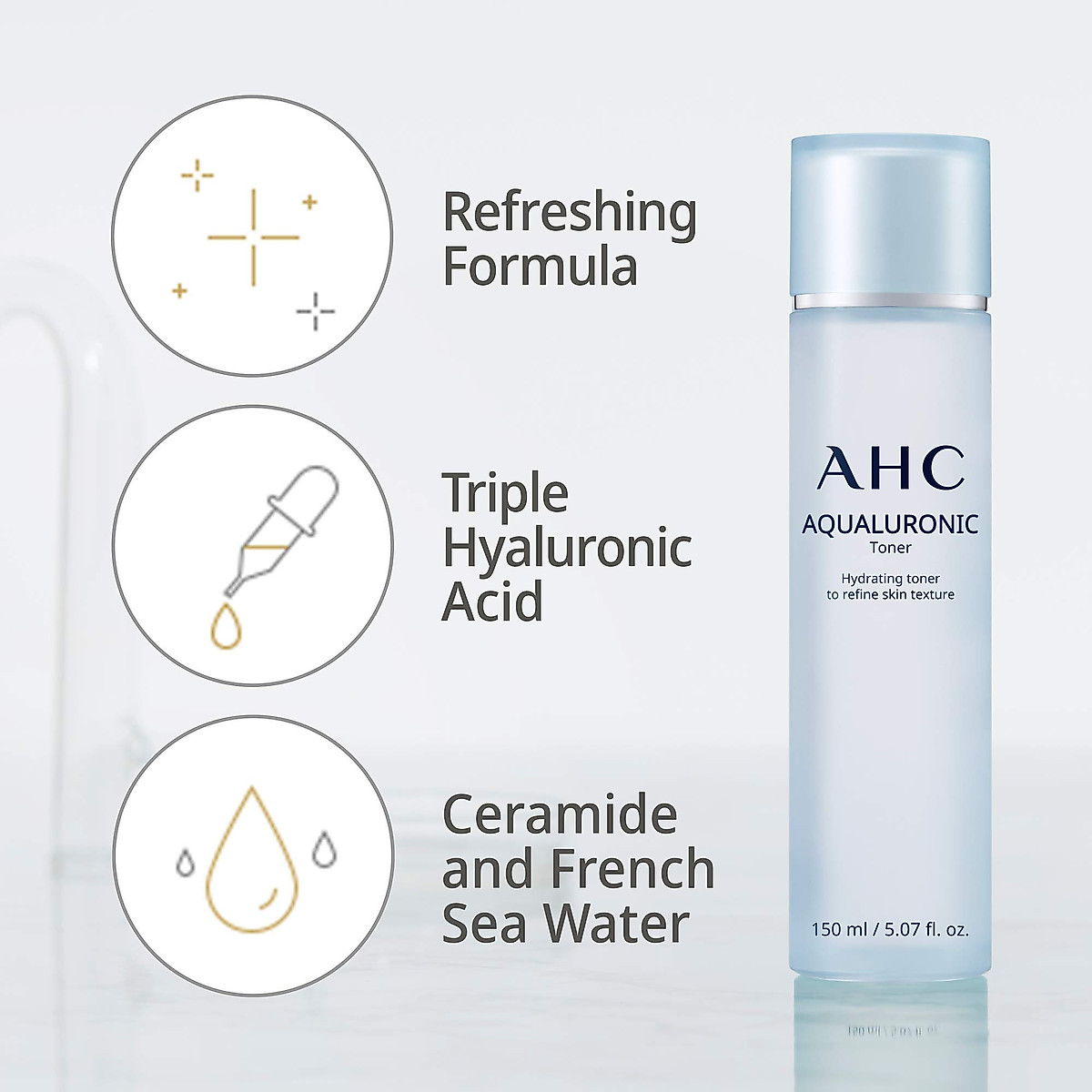 AHC Toner for Face Aqualauronic Hydrating Skin for Dehydrated Skin Triple Hyaluronic Acid Korean Skincare 5.07 oz