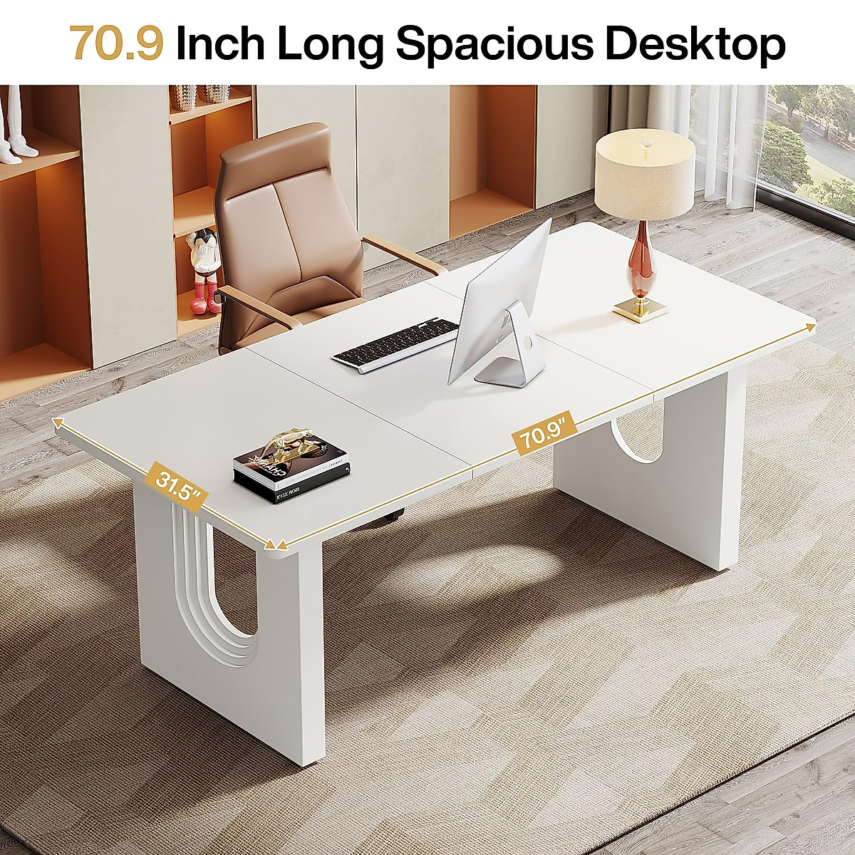 Tribesigns Modern Executive Desk, 70.9" Large Office Computer Desk, Conference Table Meeting Room Table, Simple Workstation Business Furniture for Home Office, White