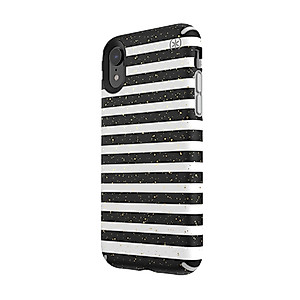 Speck Presidio Inked iPhone XR Case, Stripe Gold Specks/Marble Grey 132093-8902 Gray