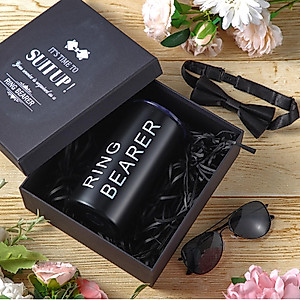 Mepase 4 Pcs Ring Wedding Bearer Gifts Include Groomsmen Proposal Box, Sunglasses, Tie and Tumbler, Groomsmen Proposal Gift for Ring Kids Boys Bearer Security Bridesmaids Costume Outfit Accessories