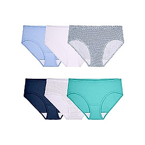 Fruit Of The Loom Women's 6 Pack Comfort Covered Cotton Hipster Panties, Assorted, 5