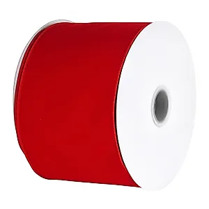Homeford Velvet Christmas Ribbon Wired Edge, 4-Inch, 50-Yard, Red