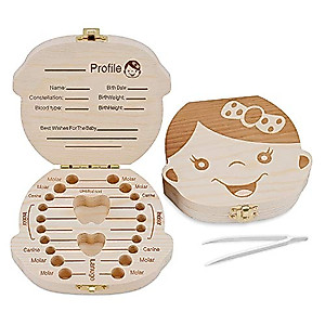 Baby Tooth Box by NASHRIO - Wooden Kids Keepsake Organizer Gift for Baby Teeth, Cute Children Tooth Container with Tweezers to Keep the Childwood Memory (Gril)