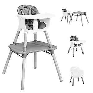 BABY JOY 5 in 1 Convertible High Chair, Infant Dining Chair Booster Seat with Removable Tray, 5-Point Harness, Detachable PU Leather Cushion, Highchair for Babies and Toddlers of 6-36 Months, Gray