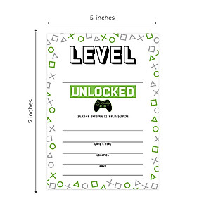 Canopy Street Level Up Gamer Birthday Party Invitations / 25 Fill In The Blank Video Game Themed Party Invites With Envelopes / 5" x 7" Player Event Invitation