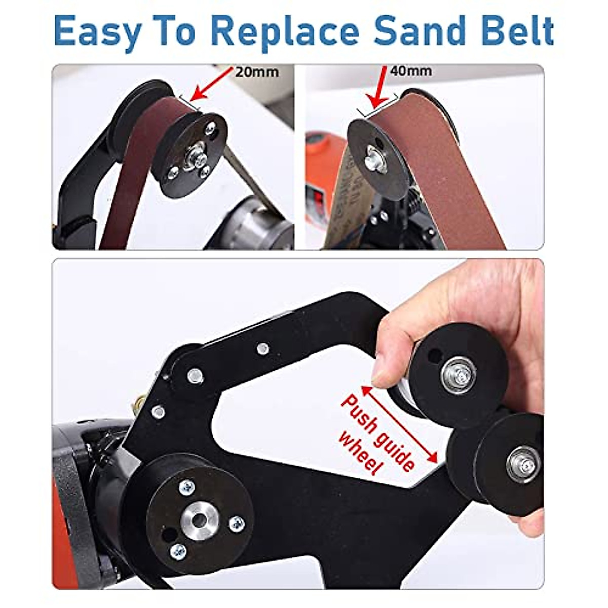 Belt Sander Adapter for Angle Grinder, Pipe Tube Polishing Sanding Attachment with 40mm Belts, Suitable for US 5/8-11 Thread, Handheld Grinder Sander Kit Rust Removal