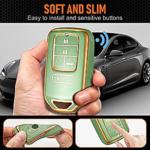 Toykee Key Fob Cover Keychain Accessories for Honda for Accord Civic CR-V CRV Pilot Passport HRV EX EX-L Touring Odyssey 5 Buttons, TPU Case+D-Ring+Hook(Green)