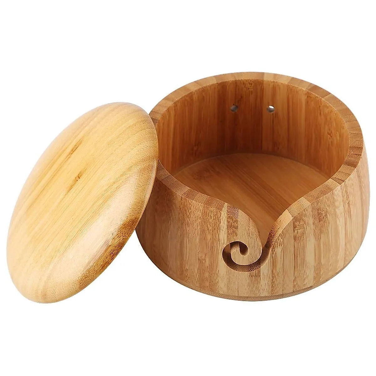ZJchao Yarn Bowl Natural Handmade Crafted Wooden Yarn Bowl with Removable Lid for Knitting and Crocheting, for Mom and Grandmother