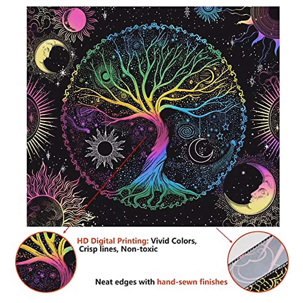 AACKart Blacklight Tapestry for Bedroom Aesthetic-Tree of Life Tapestry UV Reactive Spiritual Tapestry Trippy Glow in the Dark Wall Tapestry Wall Hanging 59.1 x 51.2 inches