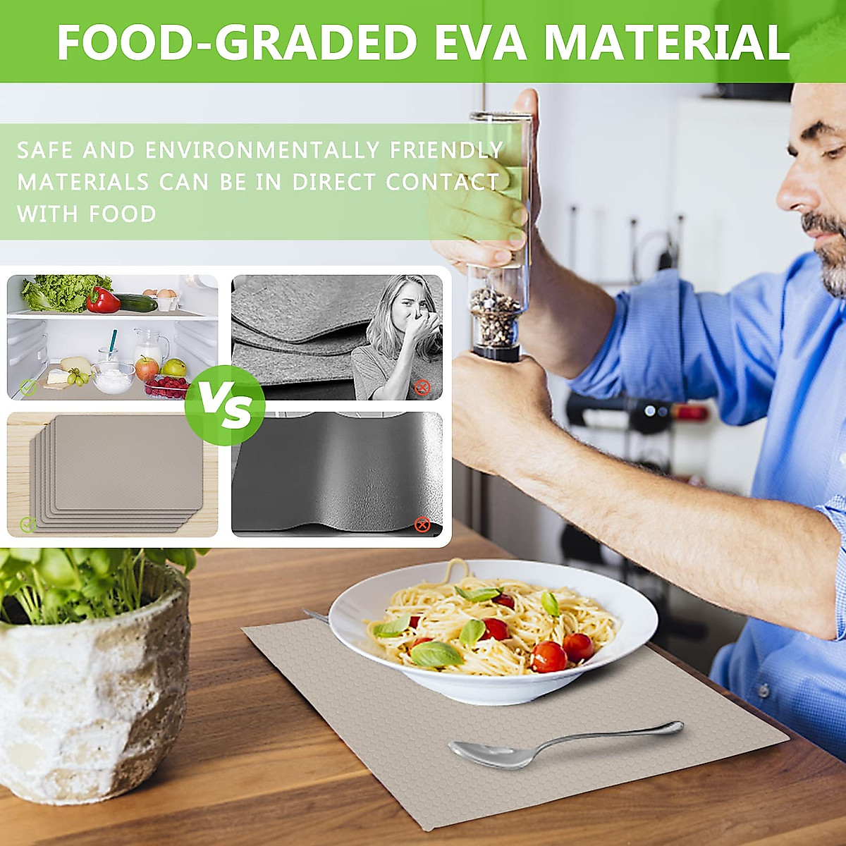 WochiTV Shelf Liner for Cabinets, Drawer 11.8 Inch x 10 Feet, Non Adhesive EVA Plastic Washable and Waterproof Mat for Kitchen, Pantry, Bathroom Closet, Cupboard, Drawer, Khaki