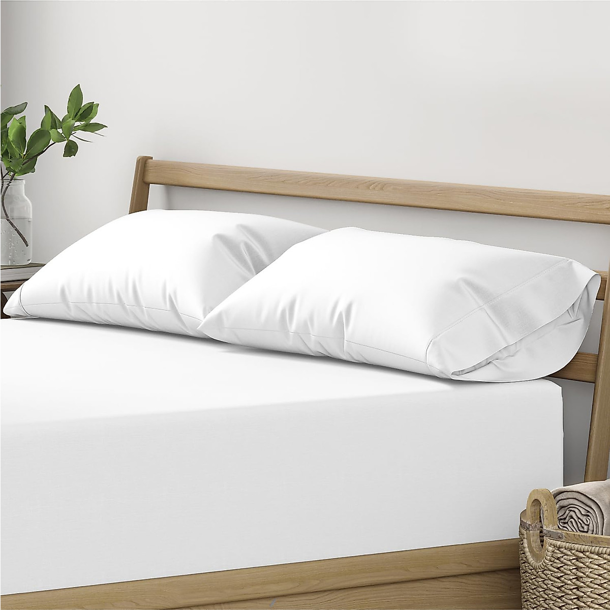 Mayfair Linen 100% Organic Cotton Percale Sheets Queen Size - Cotton Percale Sheets Queen, 4 Piece Queen Percale Sheet Set, Soft Crisp, Cooling Sheets, 16" Deep Pocket Hotel Sheets Queen Size - White