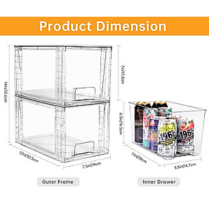 Zero Zoo 4 Pack Large Stackable Storage Drawers,Clear Acrylic Drawer Organizers with Handles, Easily Assemble for Kitchen Undersink,Bathroom,Cabinet,Makeup,Closet,Pantry,Organization and Storage