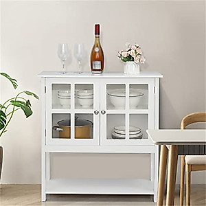 SEASD MDF CNC Painted Sideboard FCH 80 * 28 * 83.8cm Transparent Double Door Double Internal Compartment with Bottom Storage Shelf