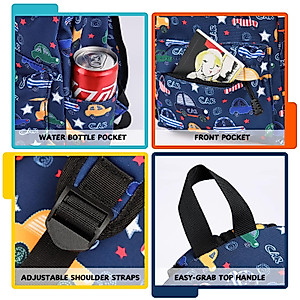 Zicac Children's Cute Canvas Backpack Toddler Backpack (M, Blue Car)