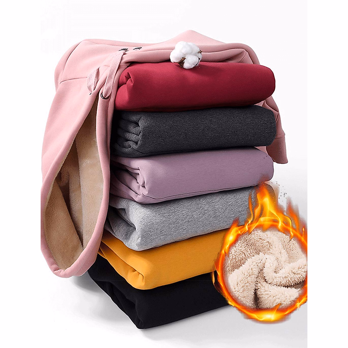 Haellun Womens Casual Winter Warm Fleece Sherpa Lined Pullover Hooded Sweatshirt (Pink, Medium)