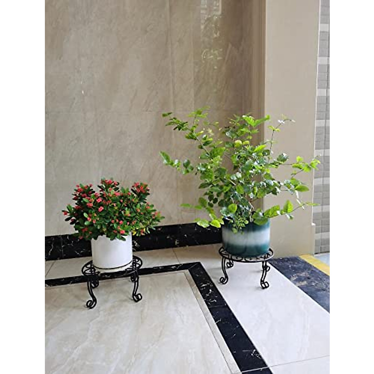 TREEZITEK 6 in Tall Plant Stand 11.8'' Diameter for Large Flower Pot Heavy Duty Potted Holder Indoor Outdoor Metal Rustproof Iron Garden Container Round Supports Rack for Planter,2 Pack