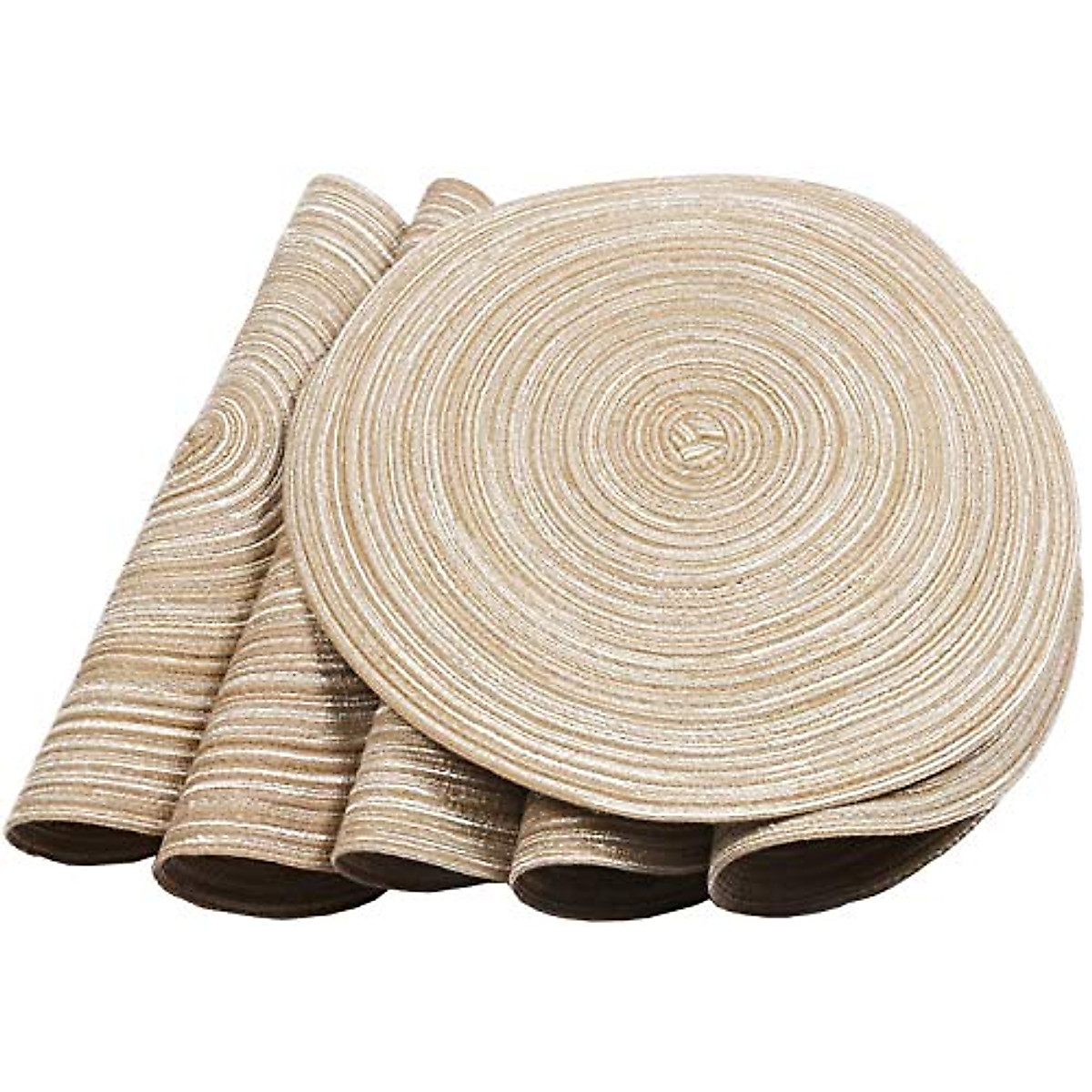 SHACOS Round Braided Placemats Set of 6 Washable 15 inch Round Placemats Kitchen Table Place Mats Round Table Mats (Beige, 6)