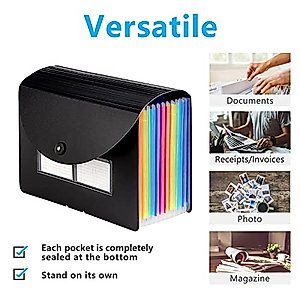 Sooez 13 Pocket Expanding File Folder, Premium Monthly Document Organizer, Accordian File Folder Organizer, Accordion Folder, Letter A4 Paper Document Storage Organizer, Black