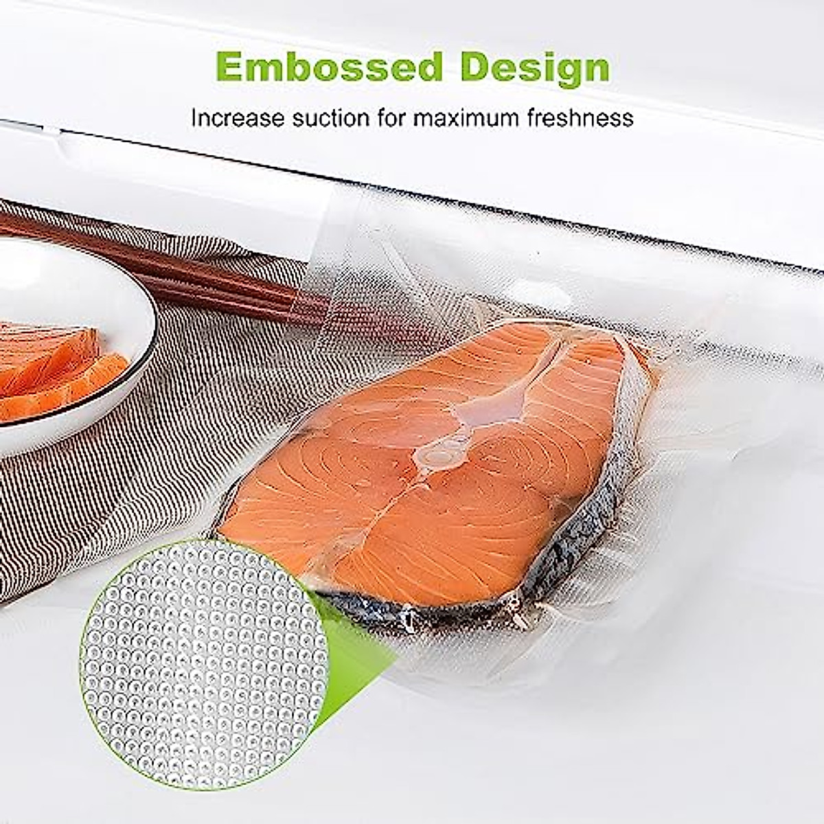 Bonsenkitchen Vacuum Sealer Bags, 8 in x 50 ft Rolls 2 Pack Seal Bags for Food Storage Saver, BPA Free, Commercial Grade Textured Food Roll Bags, Customized Size Bag for Sous Vide Cooking & Meal Prep