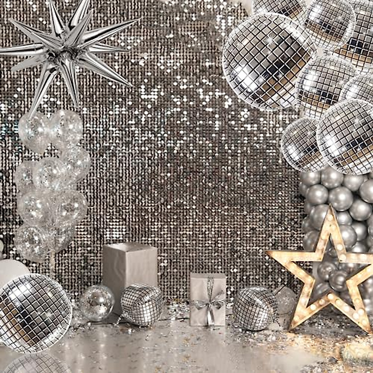 Cadeya 12 Pcs Disco Ball Balloons, Huge Silver Explosion Star Aluminum Foil Balloons for Birthday, Bachelorette Party, Silver Party, 70s 80s 90s Theme Disco Party Decorations Supplies