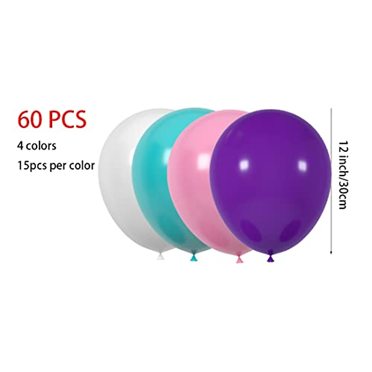 60 pcs 12 Dark Violet Purple Teal Pink White Inch Latex Balloons Decorations, Birthday Wedding Baby Shower Party Balloons Decorations(Dark Violet Purple Cyan Pink White)