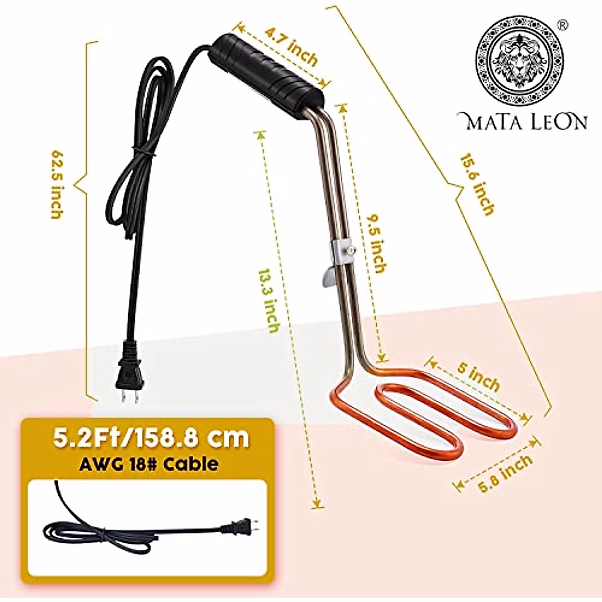 Mata Leon Electric Charcoal Starter for Grill Premium BBQ Grills Fireplace Tools Easier & Quicker Ignite Lump Coals Briquettes | NO Sparks or Ash | Durable 304 Heat Element Coils with 5ft Long Cable