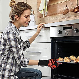 BBQ Gloves, 1472°F Heat Resistant Grilling Gloves, Silicone Non-Slip Oven Mitts, Extreme Long Forearm Protection Fireproof Cut Resistant Gloves for Cooking, Frying, Baking, Welding, Cutting, 14 Inch