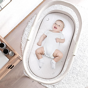 Waterproof Bassinet Mattress Pad Cover Compatible with Halo Bassinest Swivel, Glide Sleeper, Waterproof Bassinet Mattress Protector, Breathable Proven to Reduce Suffocation Risk, Grey Star