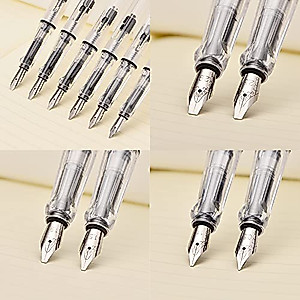 Lanxivi Yongsheng Calligraphy Fountain Pen Set Transparent Clear, 6 Assorted Tip Sizes for Art Drawing and Writing Signature