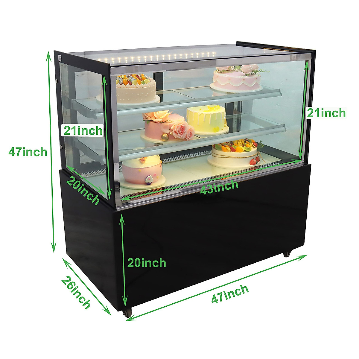 TECHTONGDA Display Refrigerators Cake Showcase Right Angle Cooling Display Case Commercial Bakery Cabinet with LED Light Floor Standing 220V Rear Door