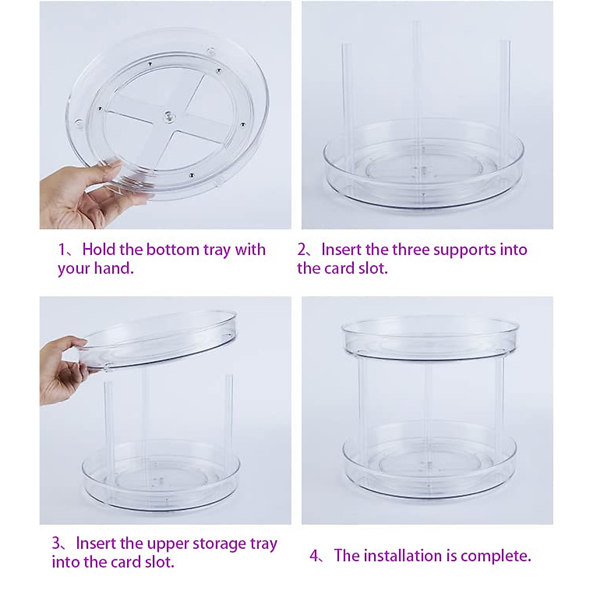 2 Tier Lazy Susan Organizer, Raised Edge Swivel Organizer for Spices, Condiments, Round Clear Turntable Organizer for Cabinets, Countertops, Bathroom, Refrigerator, Dining Room Organizer,9.5 Inches