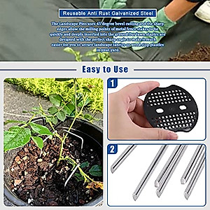 Glarks 201Pcs Garden Stakes Staples Kit, 100Pcs 6 Inch U-Shaped Landscape Staples, 100Pcs Fixing Gasket with 1Pc Pick Hook for Weed Barrier Fabric, Ground Cover, Holding Fence and Artificial Turf