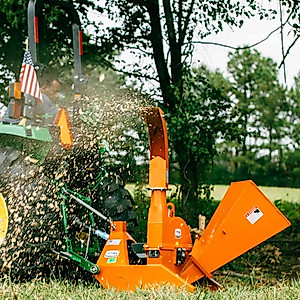 Titan Attachments 3 Point Wood Chipper, PTO Driven for Tractors Up to 70HP, 3 Point Hitch Mounting, Self-Feeding Chute, Adjustable Discharge, Reversible Blades, Shredder Mulcher Operates at 540 RPM