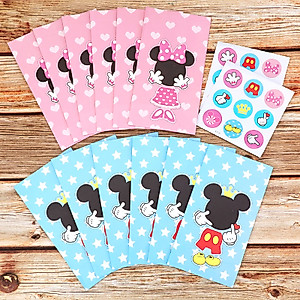 HOWAF 12 Packs Mickey Party Bags with Stickers, Mickey Gift Paper Bags, Mickey Candy Treats Bags for Kids Birthday Party Decoration Mickey Theme Party Favor Supplies Goodie Bags