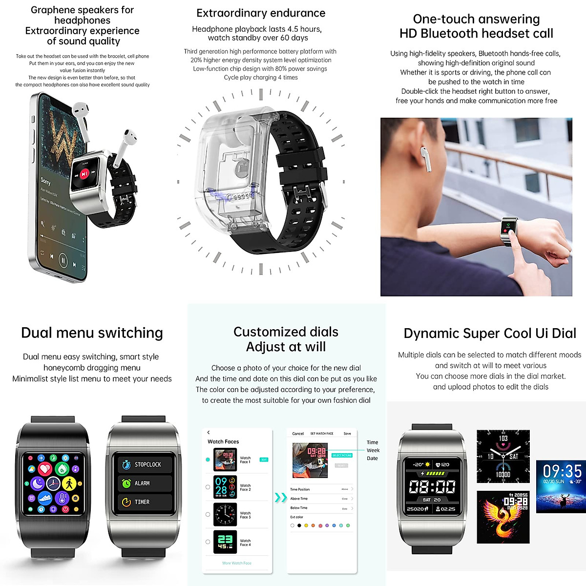 G36 Pro Smart Bracelet 2 in 1 Smart Watch TWS Wireless Bluetooth Headset 1.3 Inch Screen Heart Rate Blood Pressure Oxygen Fitness Tracker Earbuds Music Wristband Earphone Smartwatch (G36Pro Silver)