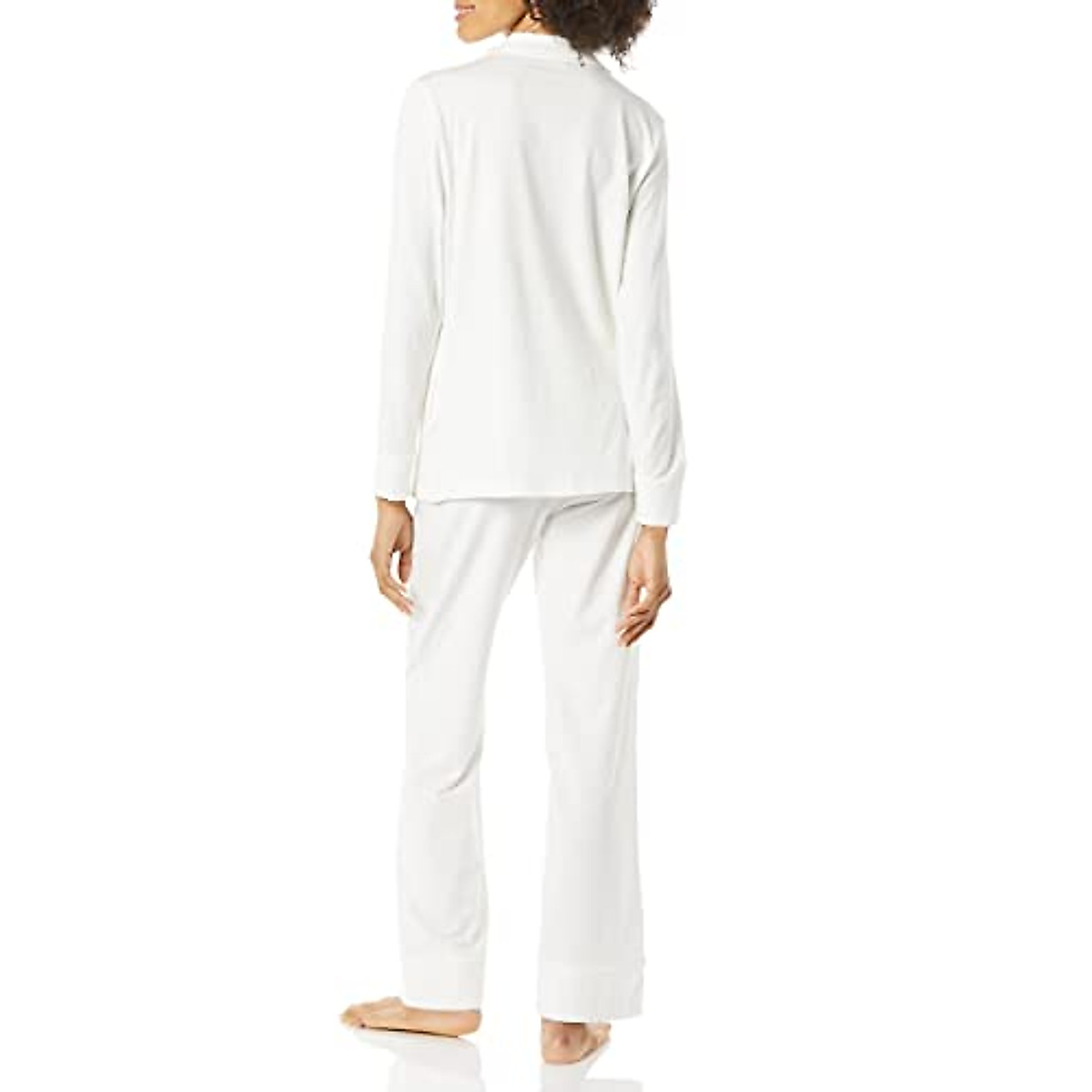 Amazon Essentials Women's Cotton Modal Long-Sleeve Shirt and Full-Length Bottom Pajama Set, White, Small