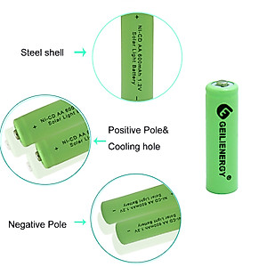GEILIENERGY AA Size NICD AA 600mAh 1.2V Rechargeable Batteries for Solar Light,Solar Lamp,Garden Lights(Pack of 20)