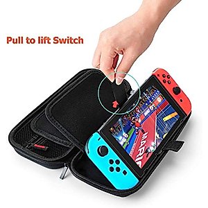Deruitu Switch Carrying Case Compatible with Nintendo Switch/Switch OLED - Fit AC Charger Adapter - with 20 Game Cartridges Hard Shell Travel Switch Pouch for Console & Accessories
