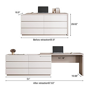 Trroec 97.63" L Shape Desk with 51" File Cabinet, Corner Dresser, Desk with Dresser, Desk with Dresser Combo; Executive Desk with Storage