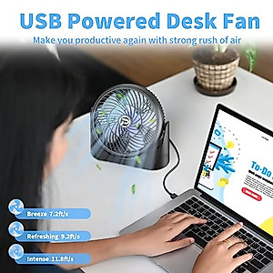 PELANZENHAU 8 inch Table Fan with Remote, USB Powered Desk Fan with RGB Light & Timer, 3 Strong Speeds & 360° Pivot Adjustable, Desktop Air Circulator Fan for Home Office Dorm RV Bedroom Travel