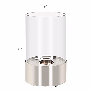 HOMCOM Ethanol Fireplace, 9" Tabletop 0.1 Stainless Steel, 160 Sq. Ft., Burns up to 1 Hour, Silver