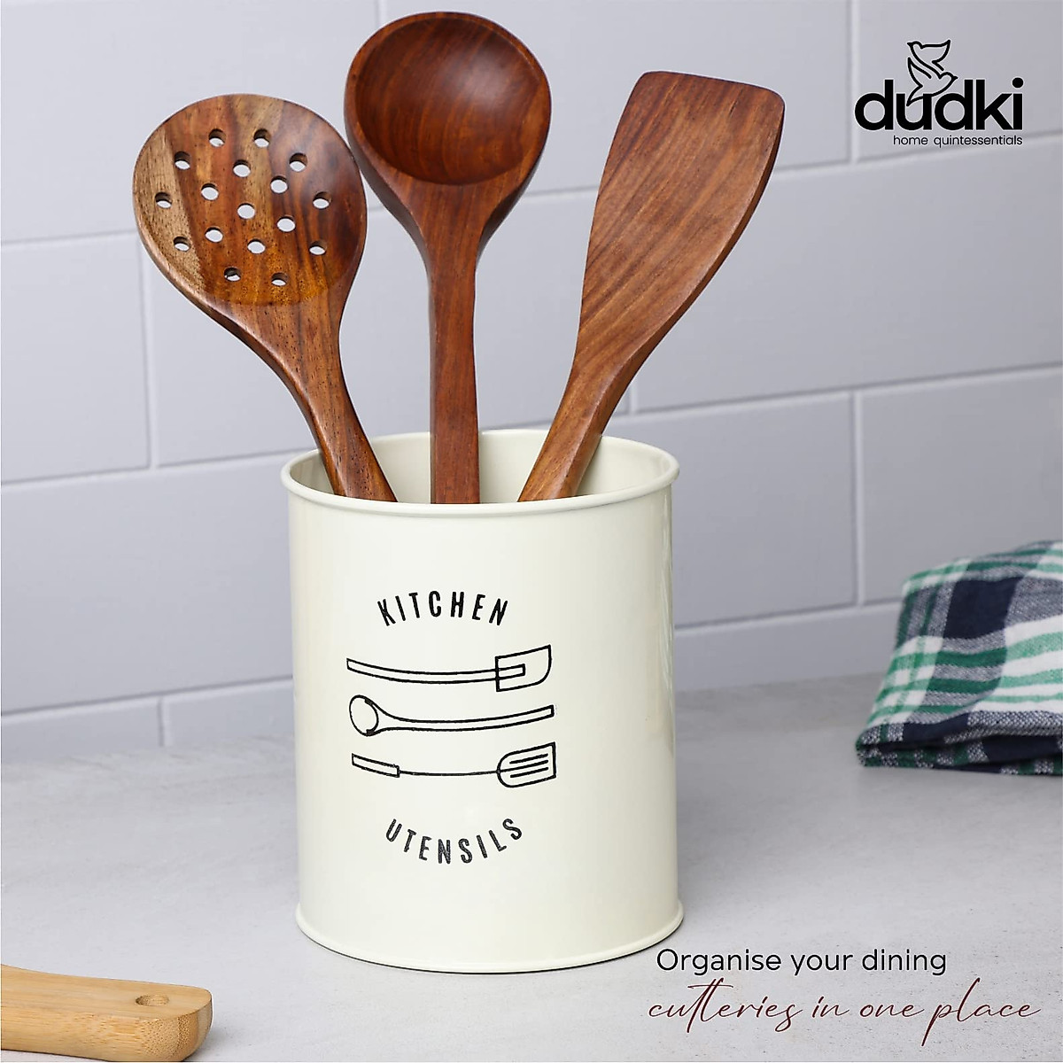 Dudki Countertop Kitchen Cutlery Stainless Steel Holder Spoon and Fork Organizer for Dining Table Serve, Organization & Storage, Cutlery & Flatware Caddy (UTN CUTL IVORY)