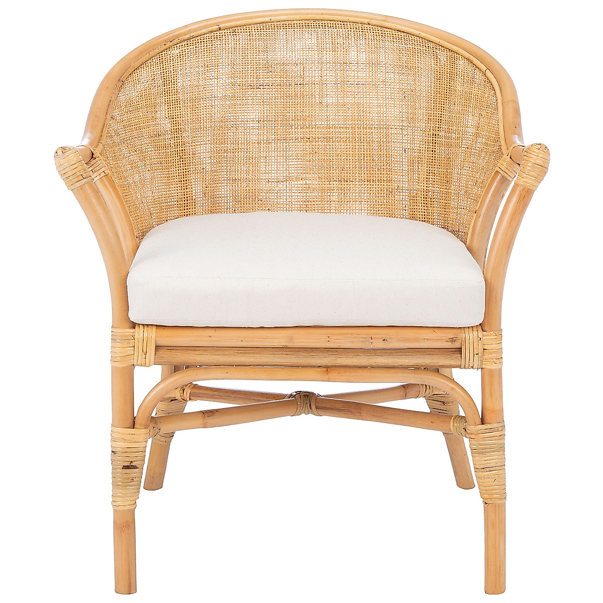 Safavieh Home Collection Dustin Rattan Cushion Accent Chair, 0, Natural/White