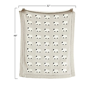 Creative Co-Op Grey Cotton Knit Sheep Blanket