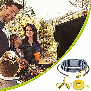 MENSI 10FT 3/8 Propane Quick Connect Y Splitter Adapter with 3/8" Quick Connect Natural Gas Connection Hose with Quick Plug and 3/8" Female Flare Fittings