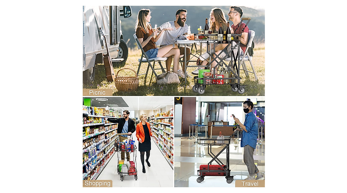Foldable Grocery Cart with 360° Swivel Wheels