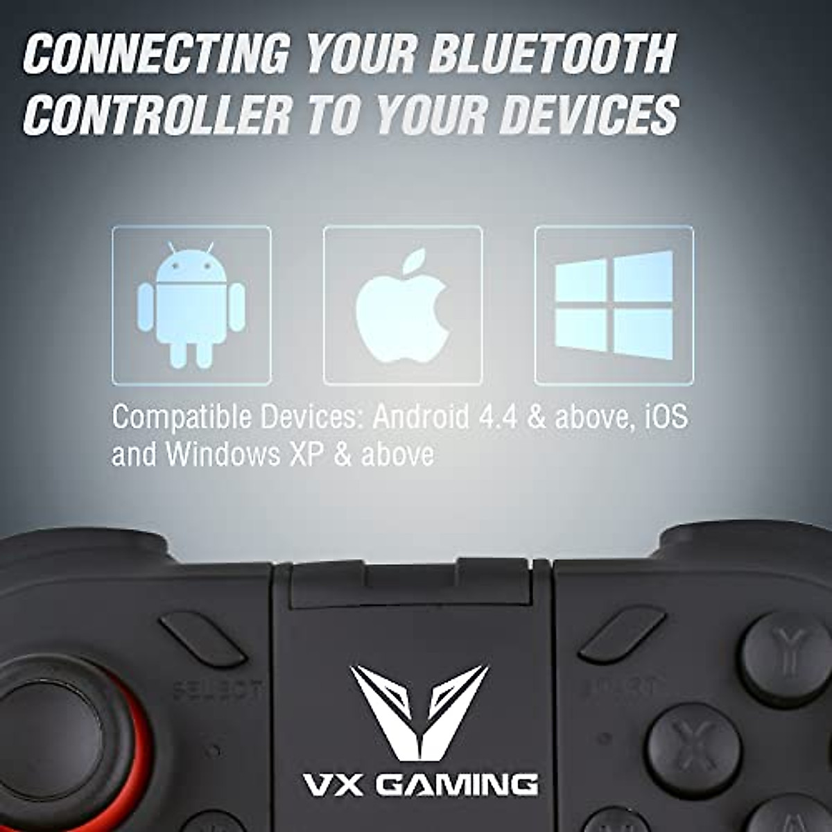 Volkano VX Gaming Bluetooth Contoller w/Phone Holder, Functional D-Pad, 2 Analog Sticks, 10 Action Buttons 10-Hr Playtime, Compatible w/VR Headset Android iOS Windows XP [Black/Red] - Command Series