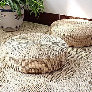 HUAWEL Meditation Cushion, 15.7inch / 40cm Dia Straw Floor Seat Cushion for Deep Thought Leisure Round Shape Soft Pouf Light Yellow Knitted Tatami Cushion